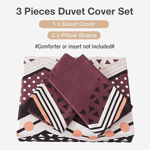 Lekesky Red Duvet Cover Queen, Soft Boho Aztec Striped Bohemian Bedding Duvet Cover Set with Zipper Closure Corner Ties (No Comforter)