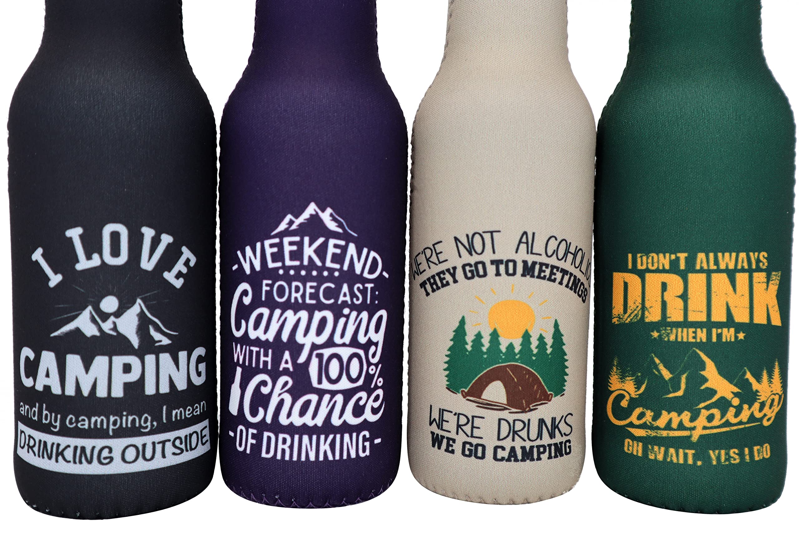 Camping Coolies Gifts for Men - Happy Camper Must Haves, Essential Camping Accessories, Small Useful Gifts for Couples Who Have Everything, 12 oz Bottle Coolies w Zipper,Insulated Bottle Cooler Sleeve