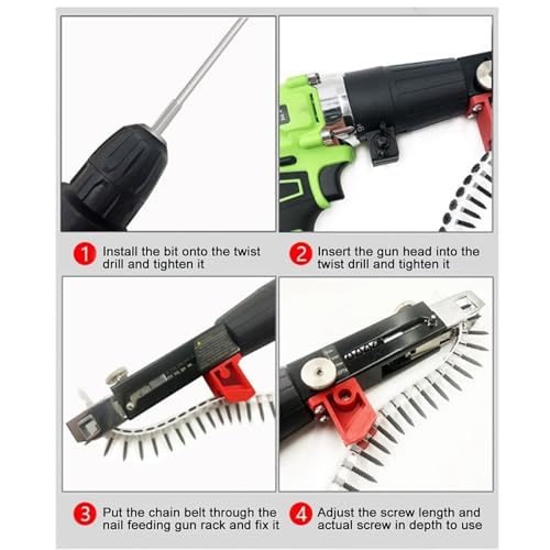 Chain Nail Gun Adapter Automatic Electric Drill Screw Tightening Equipment Screw Drill Chain Adapter Attachment for Gypsum Board/Partition Wall/Wood Board/Ceiling 45.5mm-145mm/1.8in-5.7in