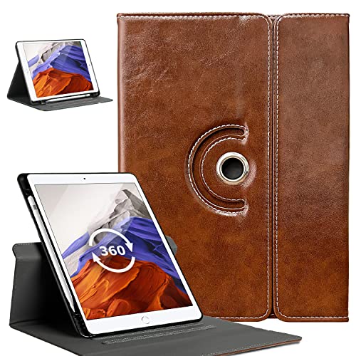 Compatible with New iPad 9th/8th/7th Generation Case 10.2'', KUAELEN Protective iPad 10.2 inch Case with Soft TPU Back, with 360 Degree Rotatable Stand -Brown