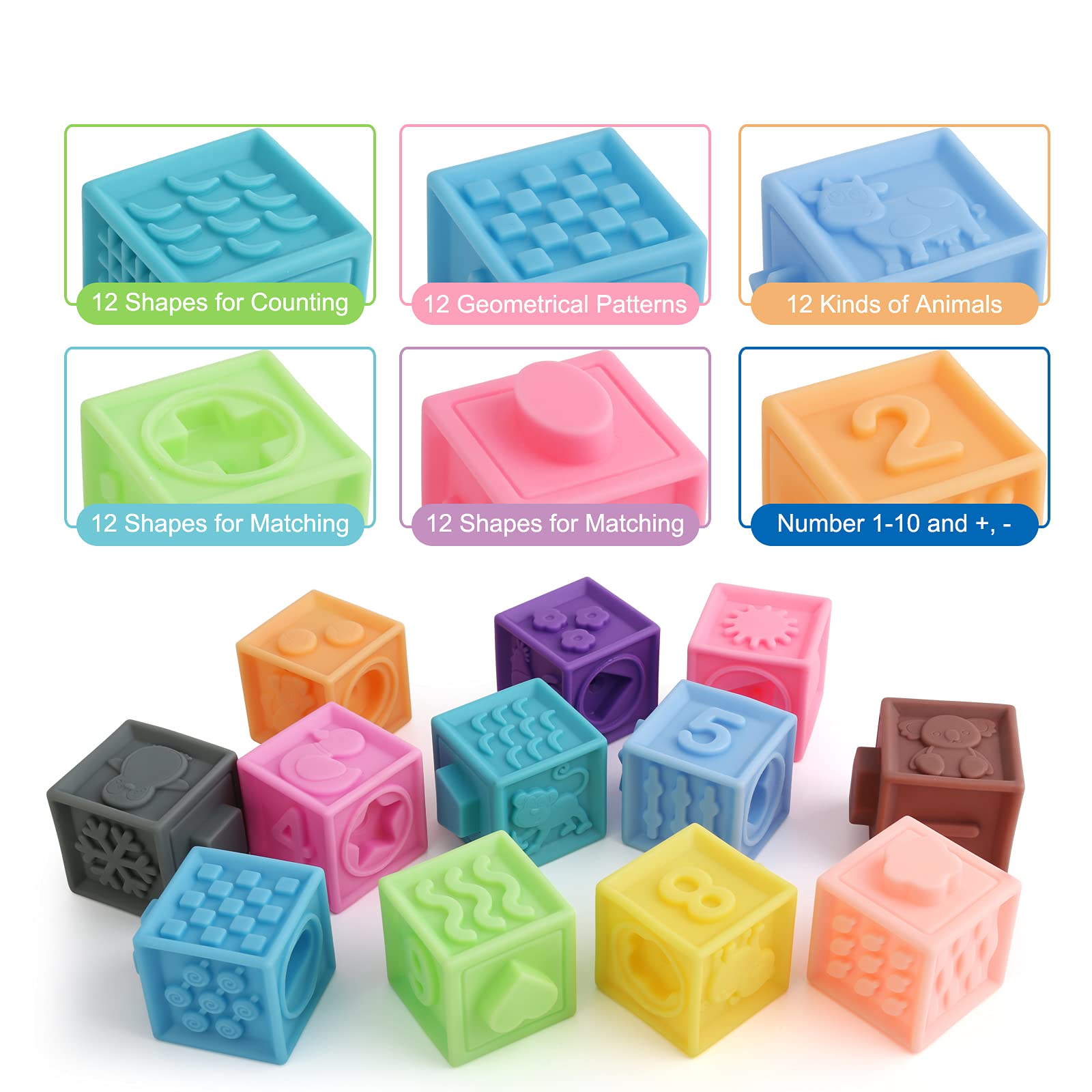 Yutin Baby Blocks, 16 PCS Soft Stacking Building Block Set for Toddlers Boys Girls, Squeeze Toy Gift for 6 to 12 Months Up Infants Age 1 Year Old