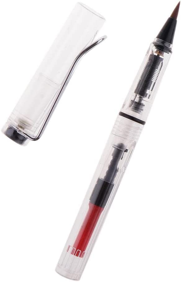 Fountain Ink Brush Pen Refillable ,Flexible Brush Tip for lettering, calligraphy, illustration, art, writing, sketching Chinese Japanese Sumi Calligraphy Painting Drawing Writing Signature - Clear