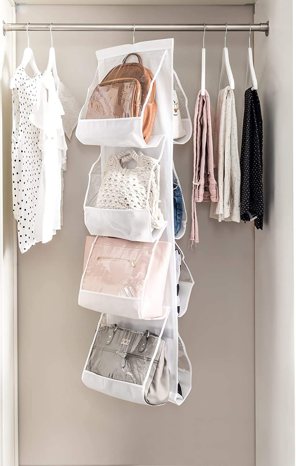 YUYI Hanging Portable Storage Bag, Dust-Proof Storage Bag, Storage Bag for Tote Bag Wallet, Etc. for Closet Wardrobe, 6 Easy-to-use Transparent Bags (White)