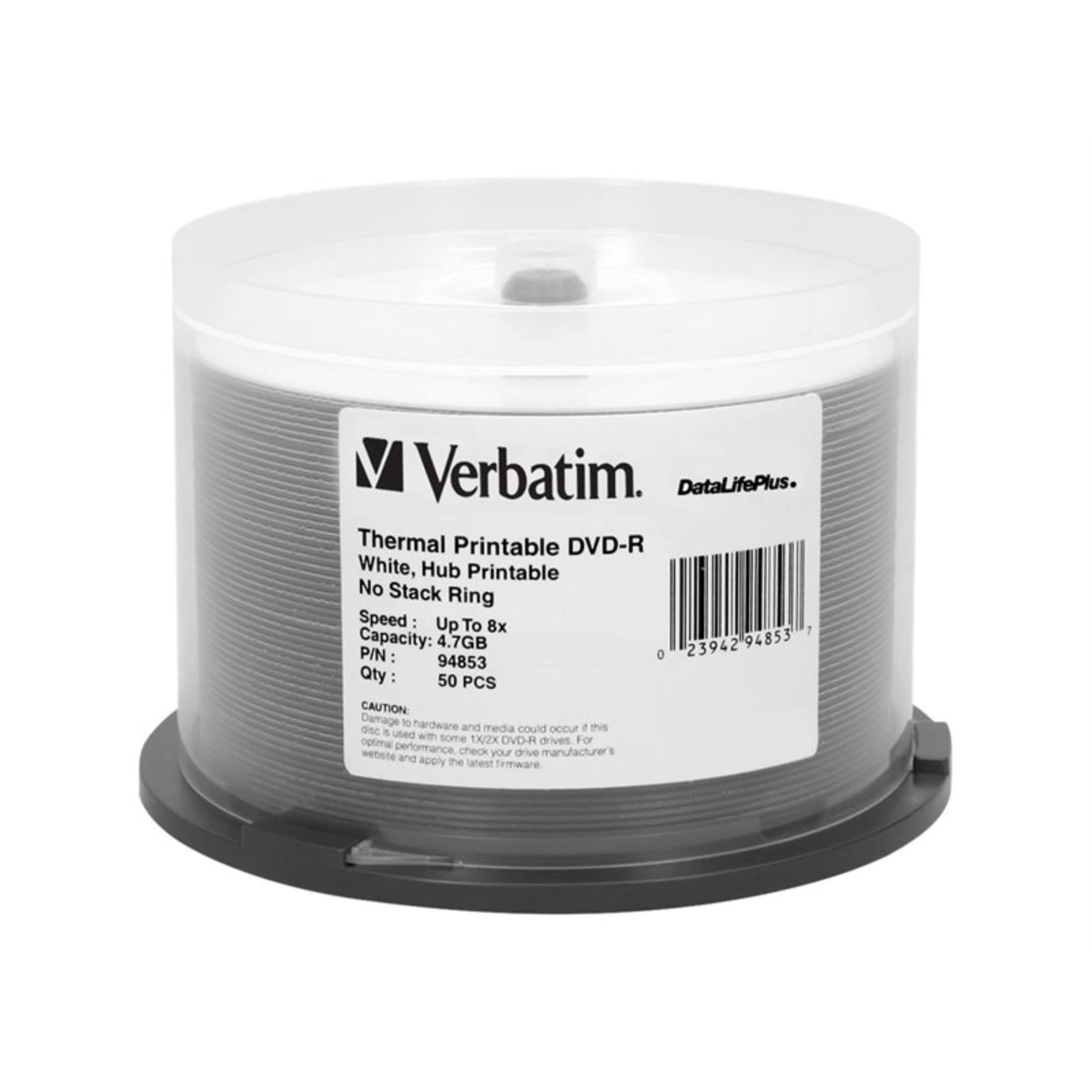 Verbatim DVD-R 4.7GB 8X DataLifePlus White Thermal Printable, Hub Printable - 50pk Spindle - Thermal Printable