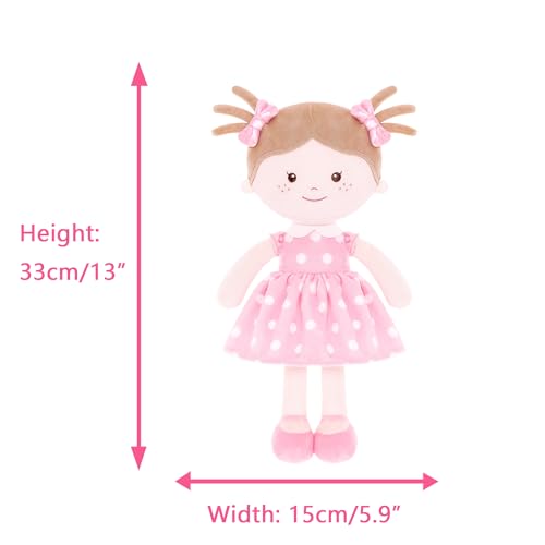 Onetoo Plush Rag Doll Sleeping Cuddle Buddy Doll Soft Baby Doll for Girls First Baby Doll Wear Pink Skirt Dress 14"(Milly Series)