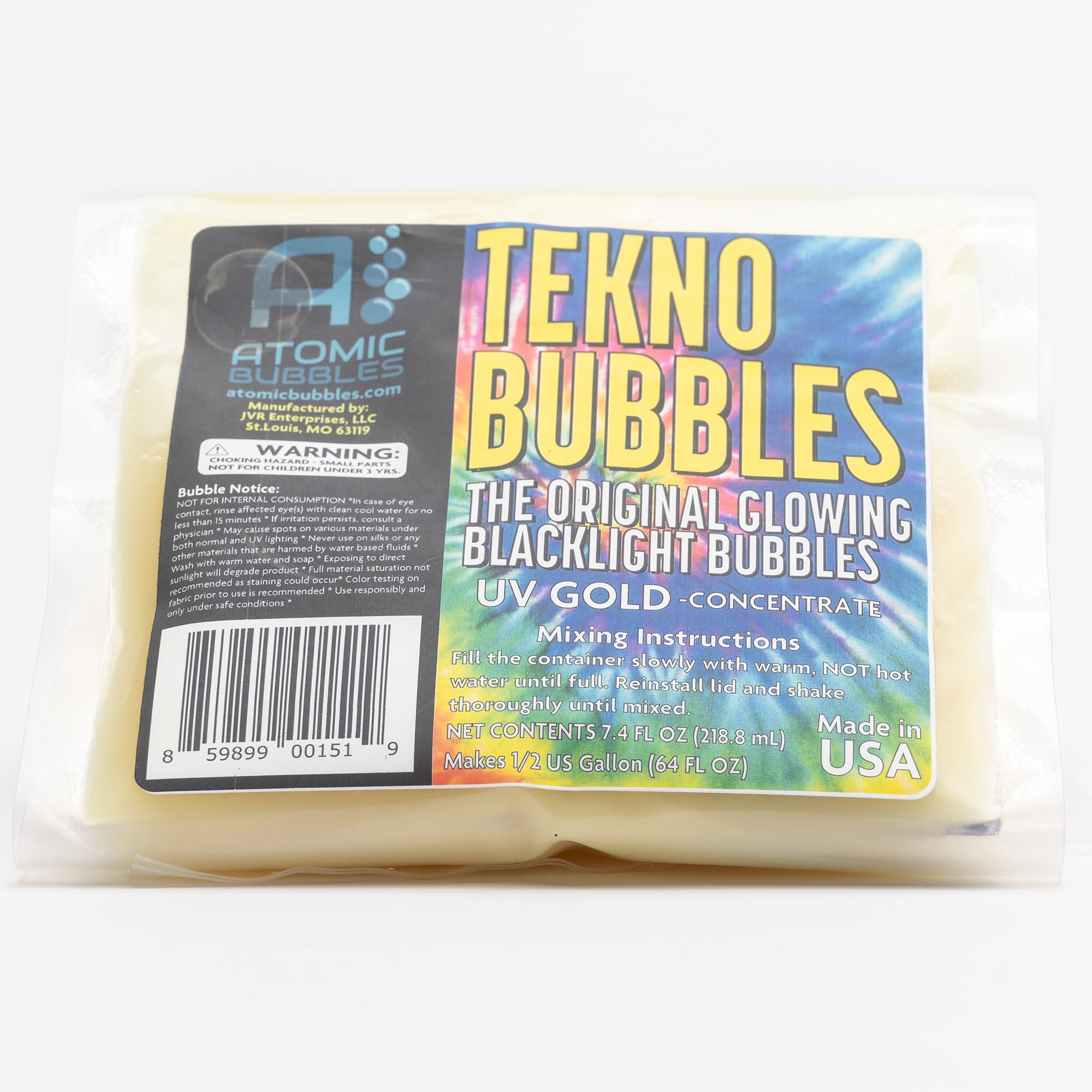 Atomic Bubbles: Tekno Bubbles 64oz Smart Pouch Refill - Gold - UV Blacklight Glow Bubbles, Glow Parties, Indoor & Outdoor, Safe for Kids, Non-Toxic