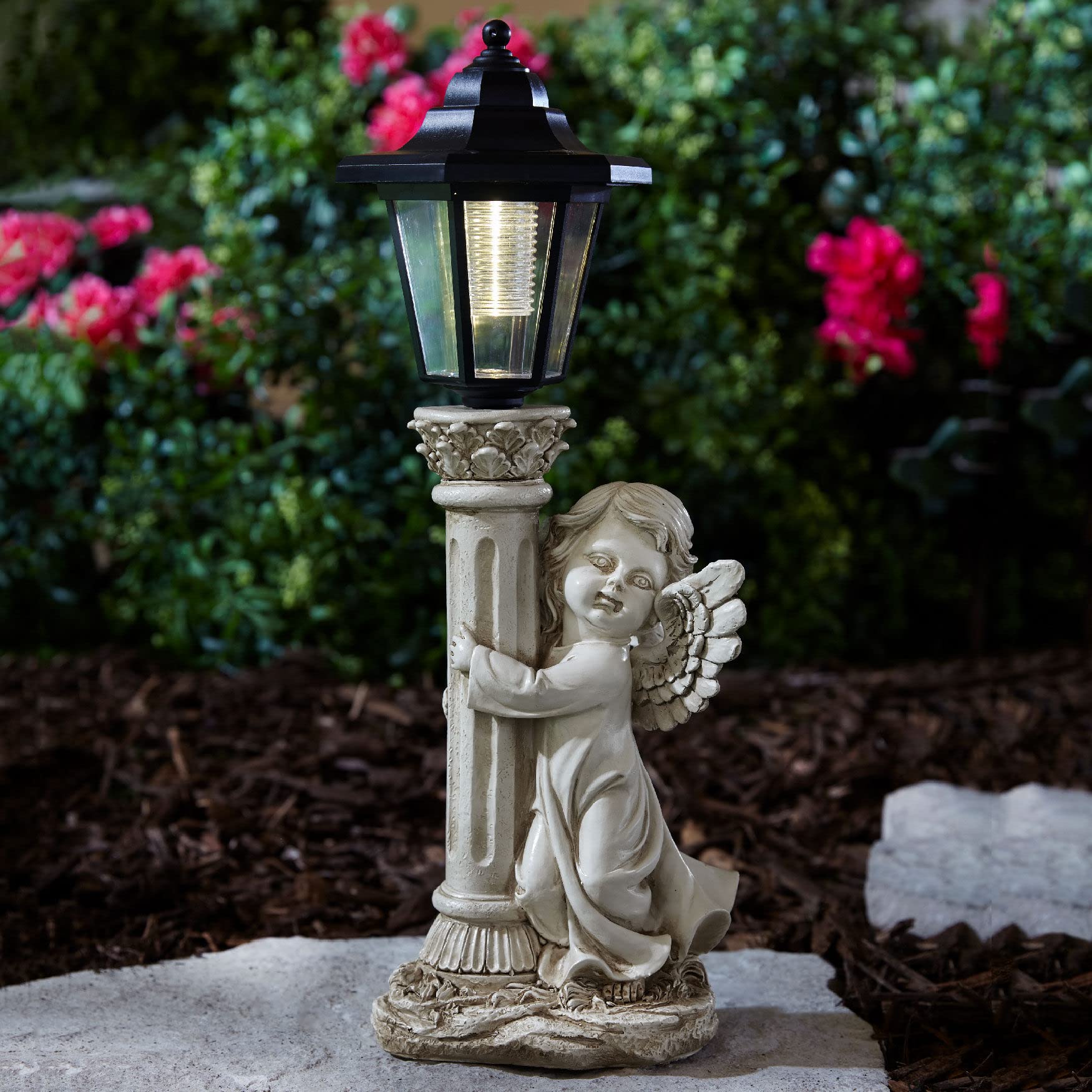 BrylaneHome Angel with Solar Lantern, Gray