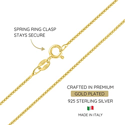 KISPER Italian 18K Gold Plated 925 Sterling Silver Diamond Cut Box Link Chain Necklace – for Women & Men with Spring Ring Clasp – Made in Italy, 16"