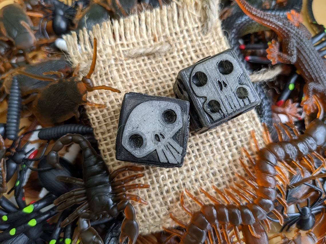 Oogie Boogie's Dice Glow in The Dark Skull Dice Set of 2 with Dice Bag Perfect for Halloween, The Nightmare Before Christmas