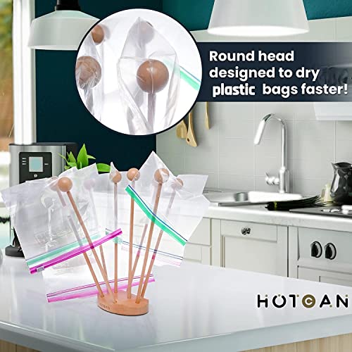 HOTCAN Plastic Bag Drying Rack, Reusable Bag Drying Rack, Bottle Drying Rack Space Saving for Kitchen, Bottle Dryer Rack, Beech Wood Drying Rack, Easily Assembled and Disassembled for Storage