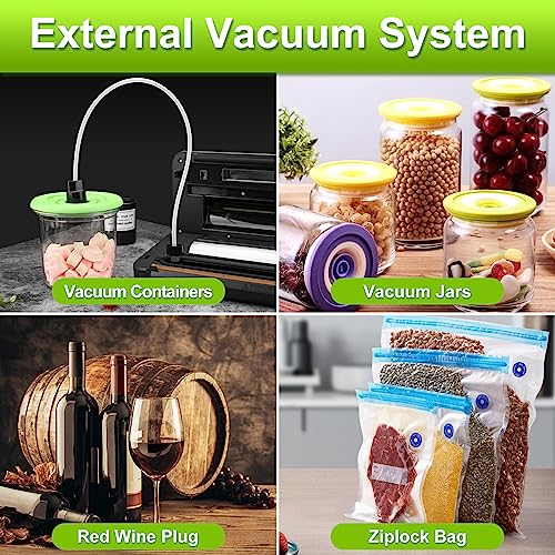 OSEYM Vacuum Sealer Machine, 80Kpa Automatic Food Sealer Machine, Food Sealers Vacuum Packing Machine with Cutter & Bags, Air Sealing System for Dry/Moist Modes, Sealing Time Display, LED Indicator Lights, Visible Sealing Affection