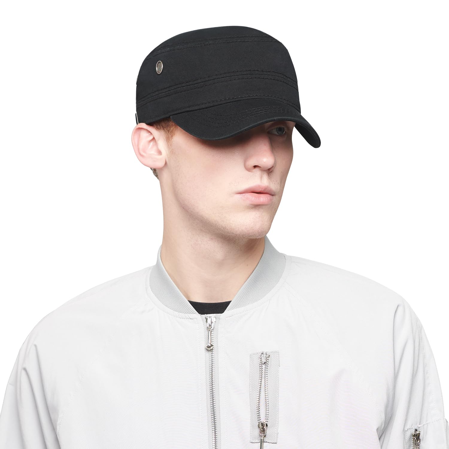 CACUSS Men's Cotton Army Cap Cadet Hat Trucker Dad Hat Military Flat Top Adjustable Classic Baseball Cap