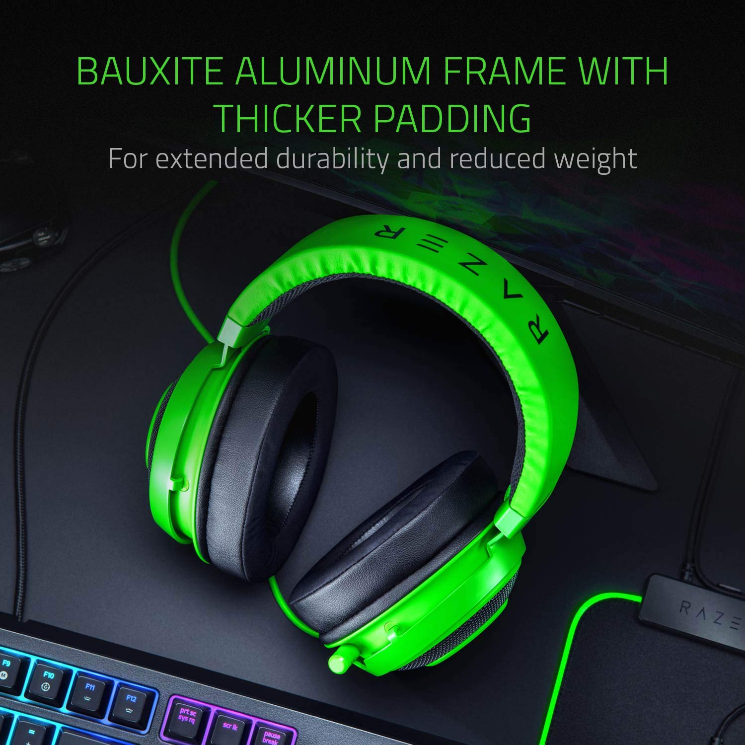 Razer Kraken - Cross-Platform Wired Gaming Headset (PC, PS4, Xbox One & Switch, 50mm Diaphragm, 3.5mm Cable with in-line Controls) Green (Renewed)