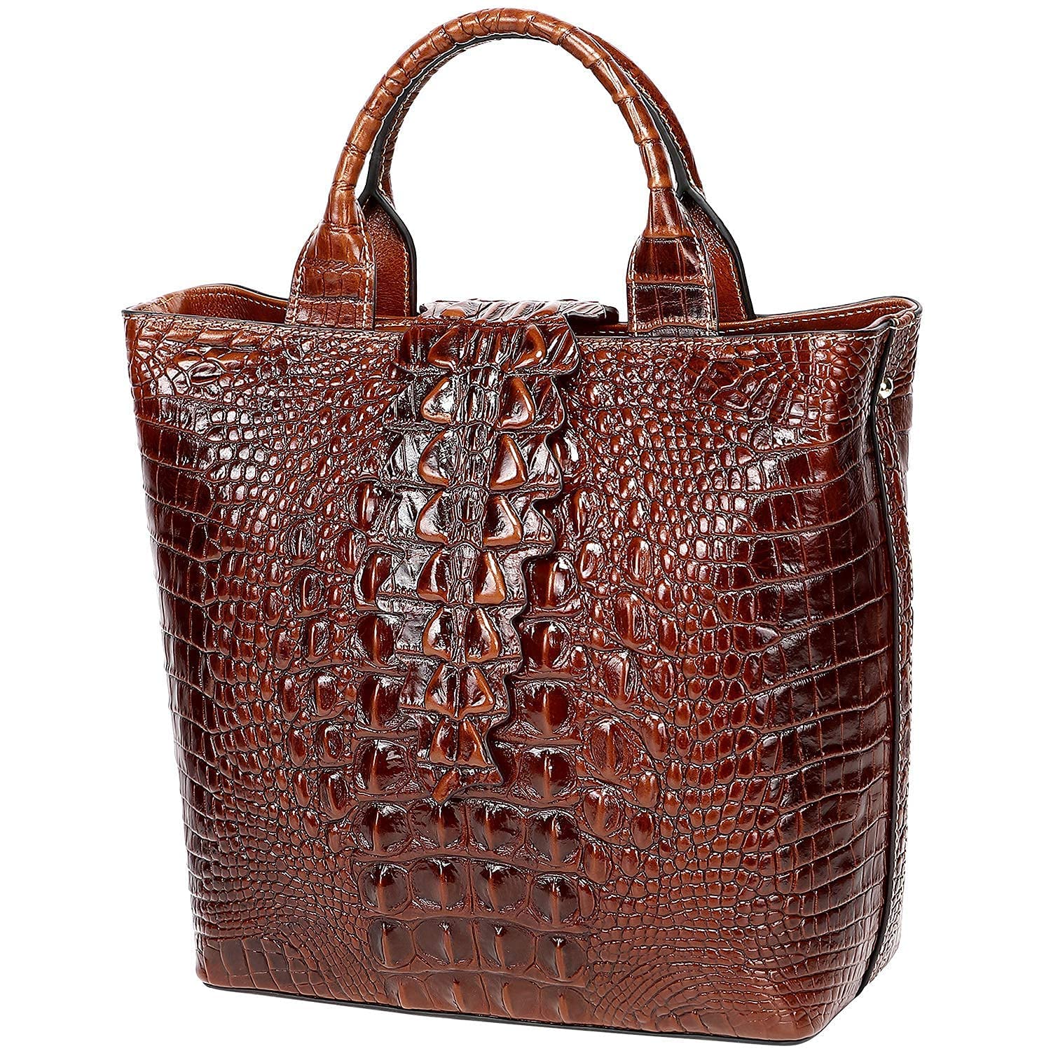 PIJUSHI Designer Genuine Leather Top Handle Satchel Handbags with Crocodile Wristlet Wallet