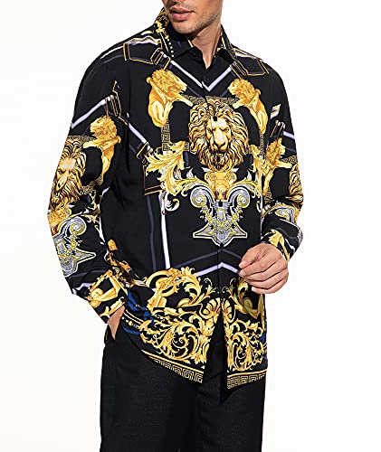 KevaMolly Floral Dress Shirt for Men Long Sleeve Luxury Printed Design Shirts for Men Premier Shirts Western Button Down Baroque Shirts