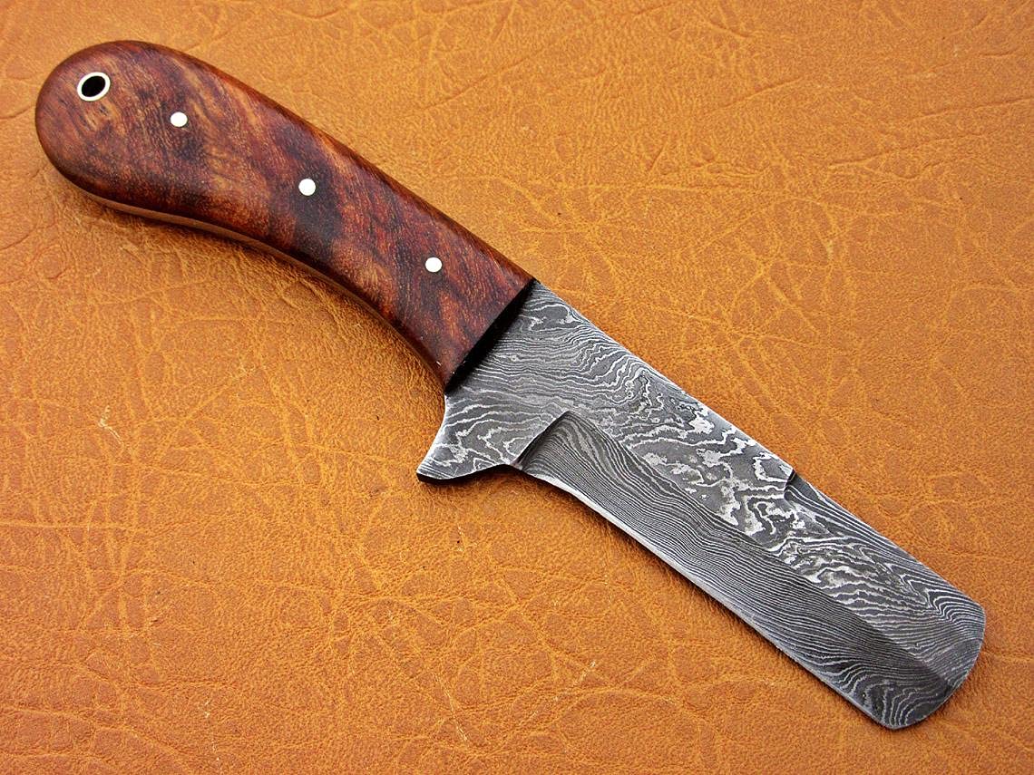Black Smith Custom Knives DM-BC-01 Handmade Damascus Steel Bull Cutter Cowboy hunting castration and skinning knife, 8" Rose Wood Handle, Fixed Blade EDC Knife With Leather Sheath