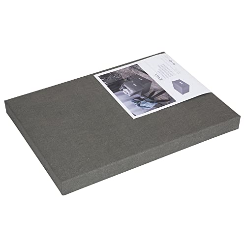 Bigso Katia KD Collapsible Storage Box | Photo Storage Box with Labelframe for Easy Identification | Simple Assembly without Tools | Decorative Storage Boxes with Lids | 11.3"x15.4"x6.4" | Grey