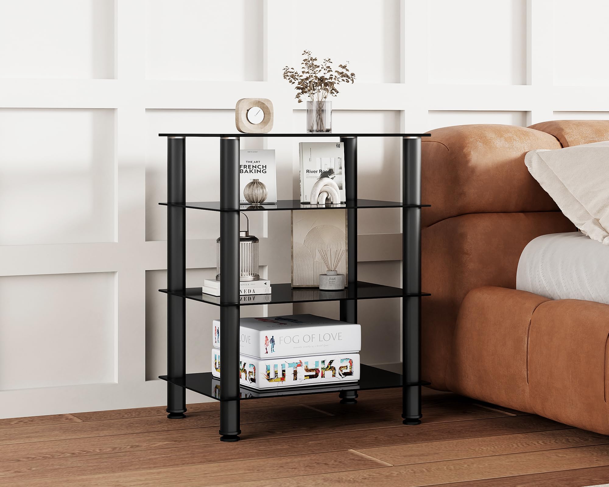 Fitueyes 4-Tier Media Stand Audio/Video Component Cabinet with Glass Shelf for/Apple Tv/Xbox One/ps4 AS406001GB