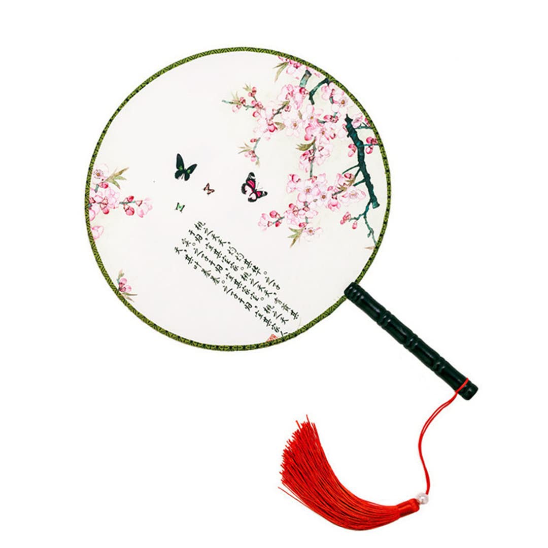 Chinese Japanese Style Female Round Fans Classical Dance Fan Handheld Circular Vintage Fan with Tassel Pendant