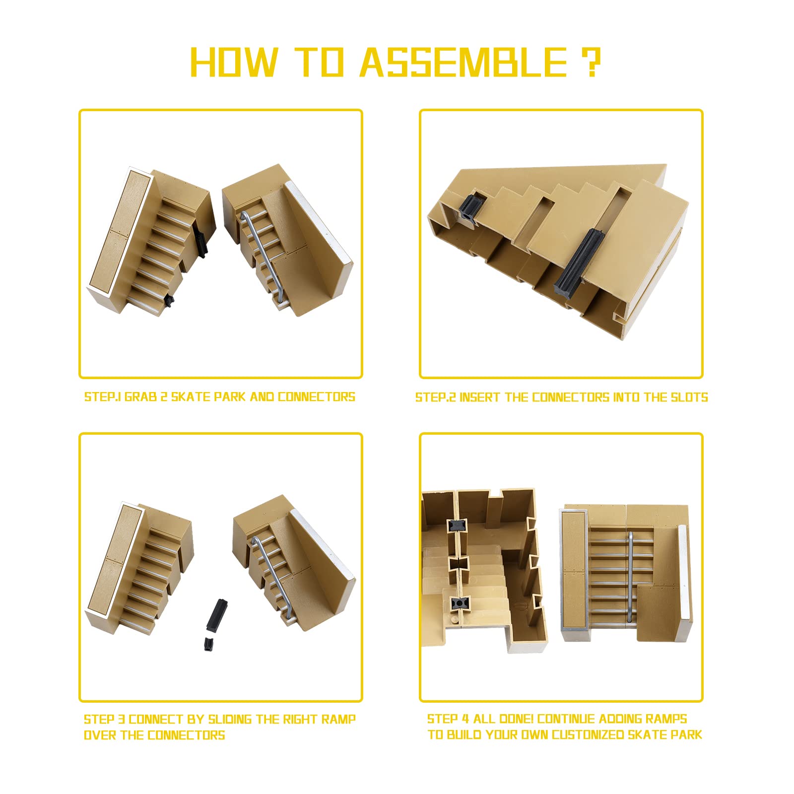 Skate Park Kit, Skate Park Kit Ramp Parts for Finger Skateboard Park Kit Part Training Props with 4 Finger Decks 2 Finger Bike 1 Pair Skates and 1 Scooters