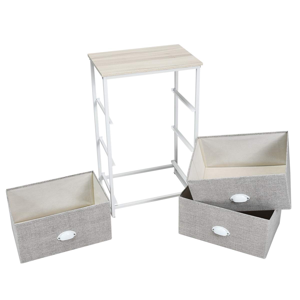 Giantex Dresser Storage Tower Nightstand W/Fabric Drawers, Sturdy Steel Frame and Wood Top Organizer Unit for Bedroom, Living Room, Entryway,Closets End Table Storage Unit (29ββ(H), White)