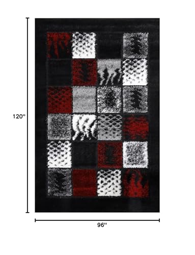 L'Baiet Rita Black Grey Red White Geometric Color Block Soft Shag Indoor 8' x 10' Area Rug
