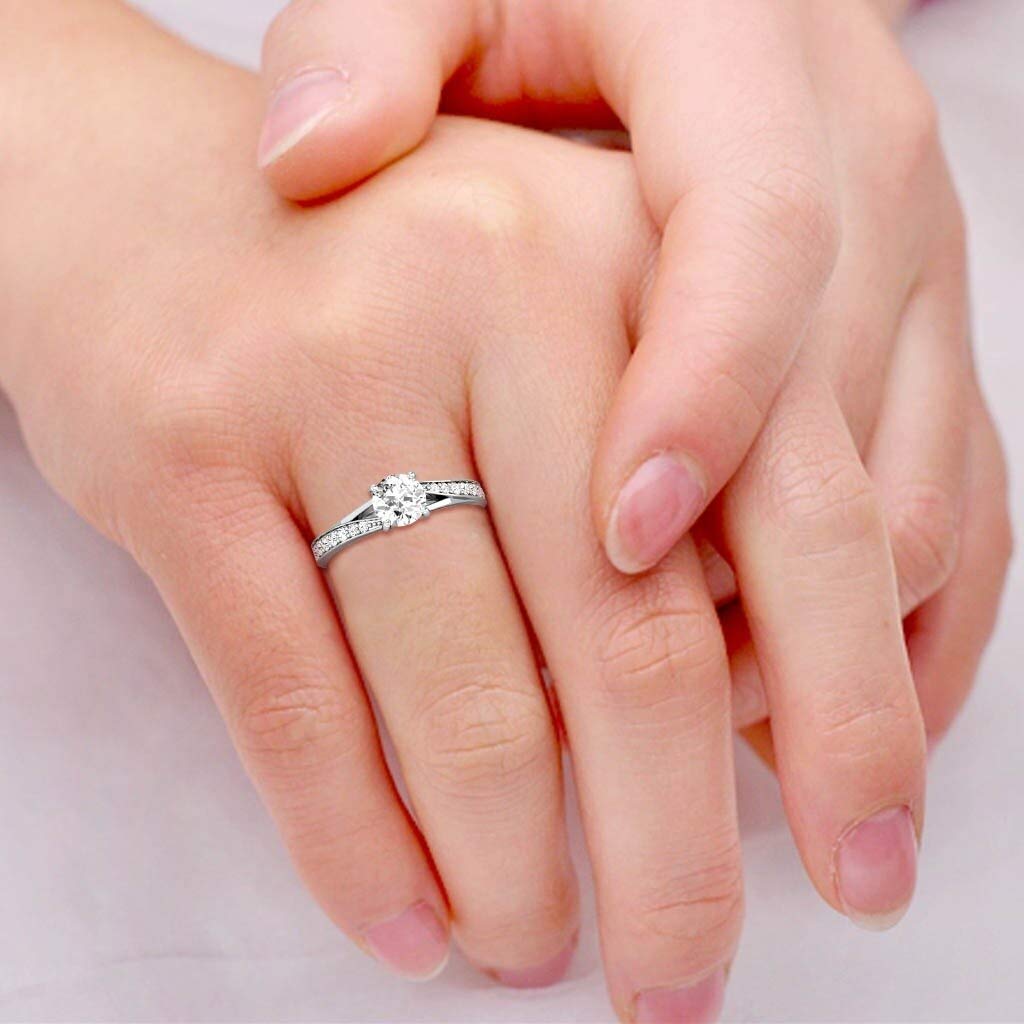 Blocaci Engagement Ring 1 CT Center Round Cut Moissanite Engagement Rings for Women 10k White Gold Free Engraving