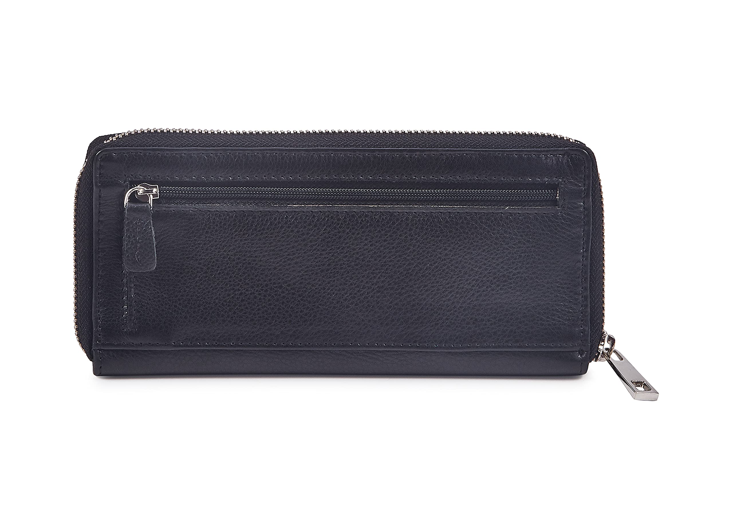 Zinda Genuine Leathers Women’s Wallet Zip Around Long Purse RFID Protection (Black)