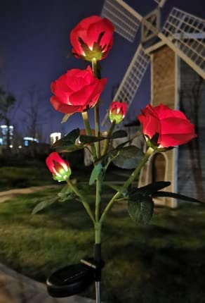 Red 2 Pack, Solar Garden Lights Decorative, 10 Rose Lights Flowers LED for Garden Yard Patio Pathway Lighting, Decorative Flower lamp, Rainproof(Red)