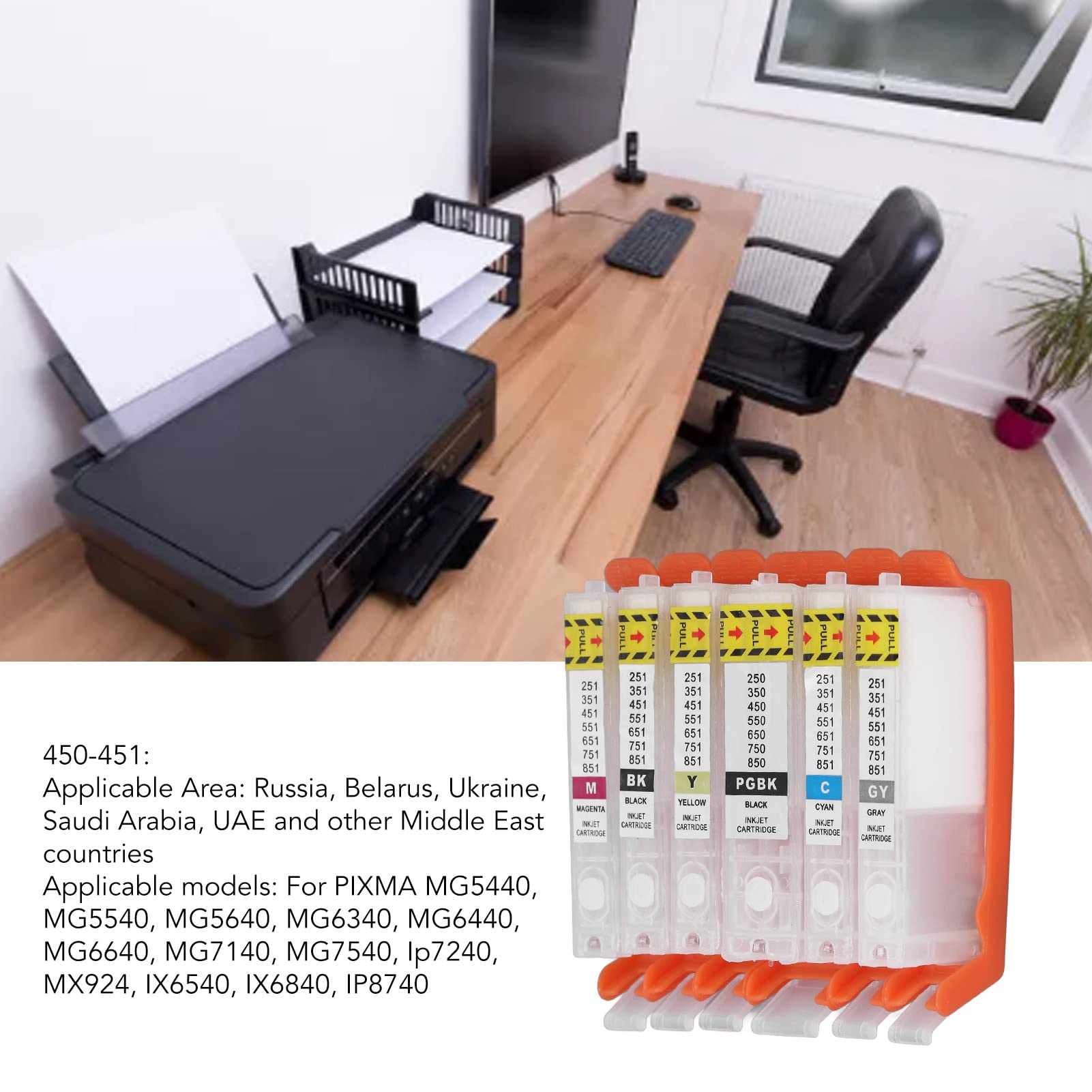 Cartridge Combo Pack, Ink Cartridge Set Reusable 6PCS Clear Printing for Replacement (450-451)