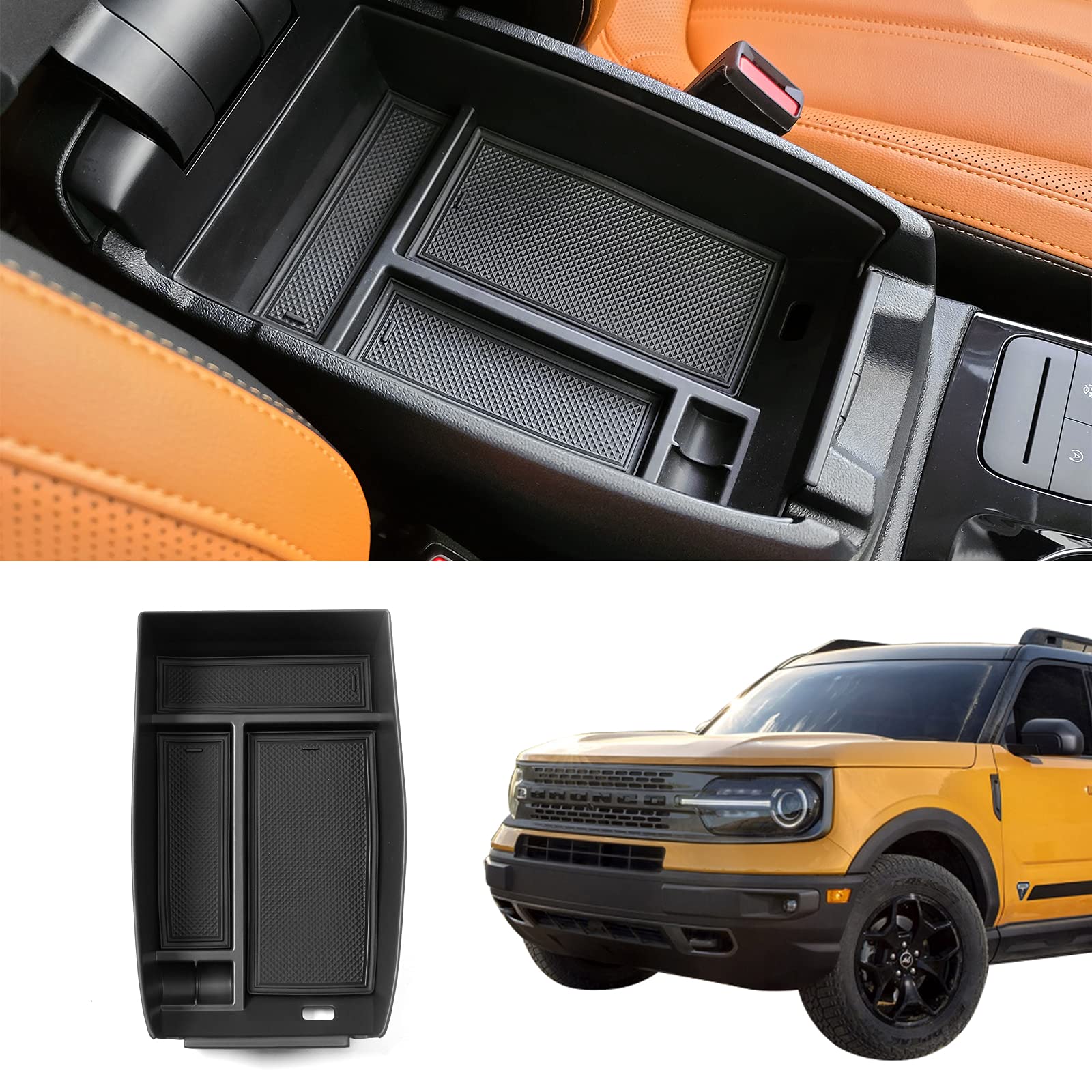 Bomely Center Console Organizer Compatible with Ford Escape 2020-2023 Bronco Sport Central Console Storage Box Armrest Insert Tray Accessories (ABS Silica Gel)
