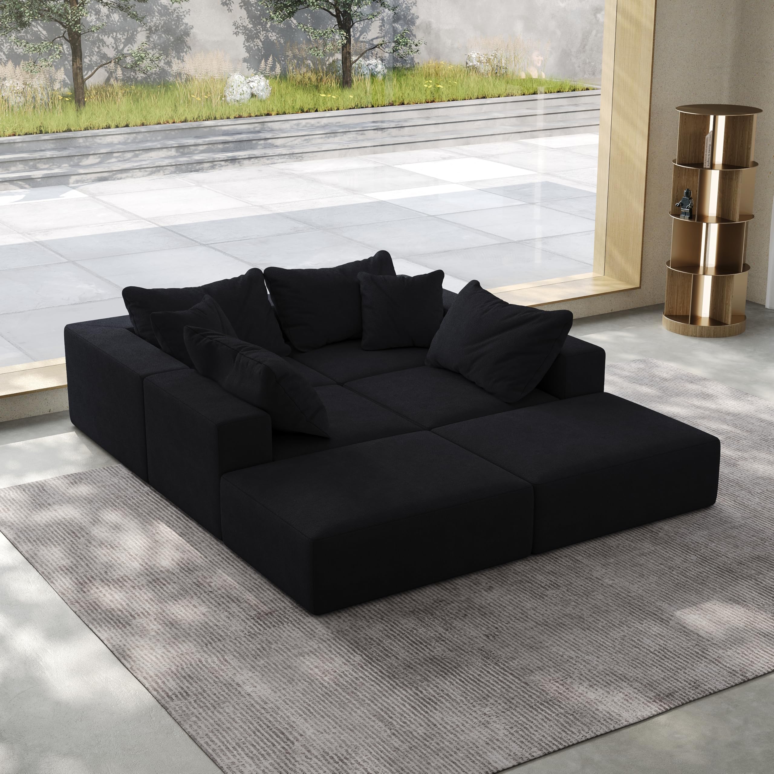 DAMAIFROM 162'' Modular Sectional Sleeper Sofa, Comfy Chenille Free Combination Upholstered Cloud Couch, L Shaped Convertible Sofa Bed with Pillows, Couches for Living Room, Assembly-Free, Black