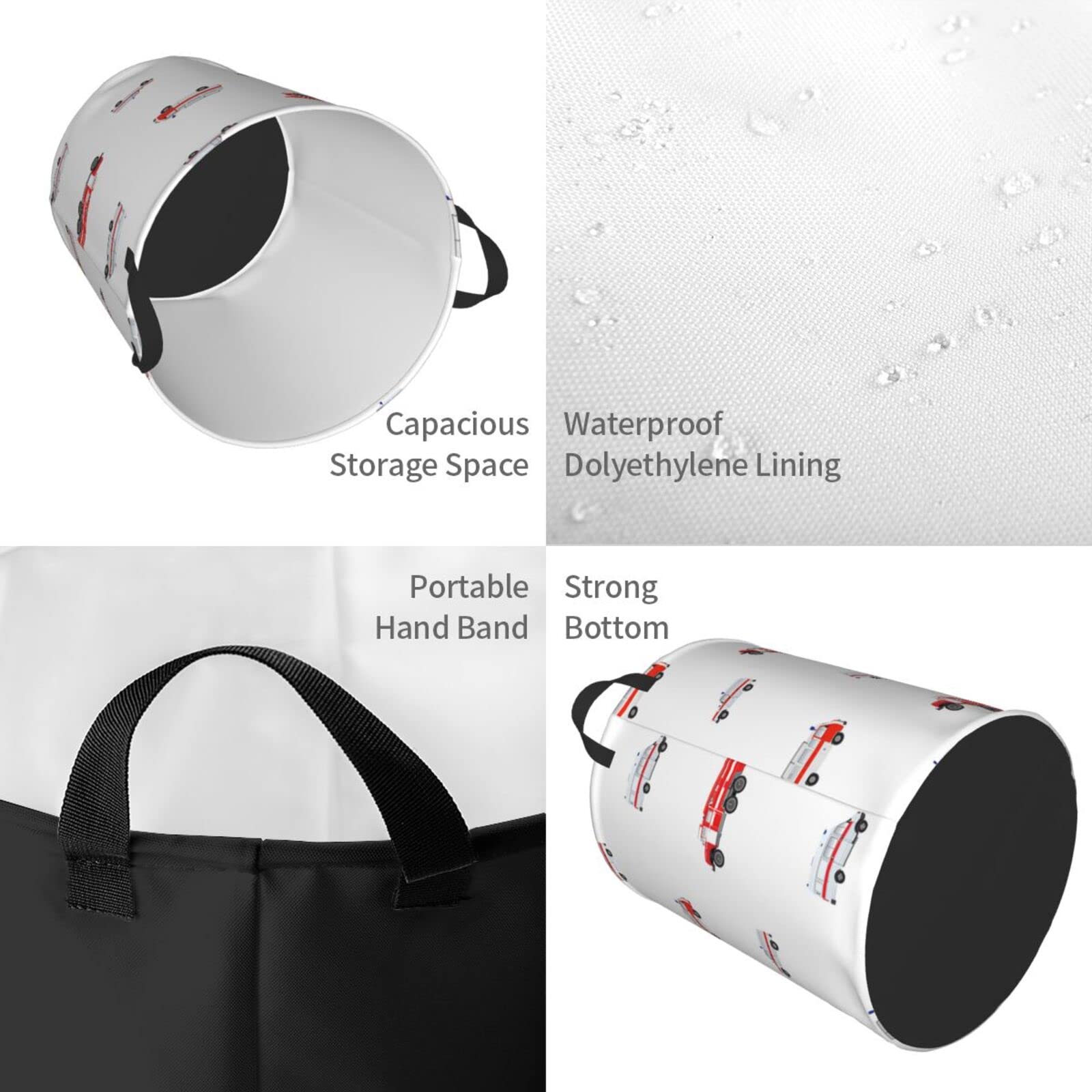 Cars Ambulance Rescue Firetruck Laundry Hamper With Handle Foldable Durable Laundry Basket Storage Bin Dirty Clothes Organizer Bag For Bedroom Bathroom Nursery
