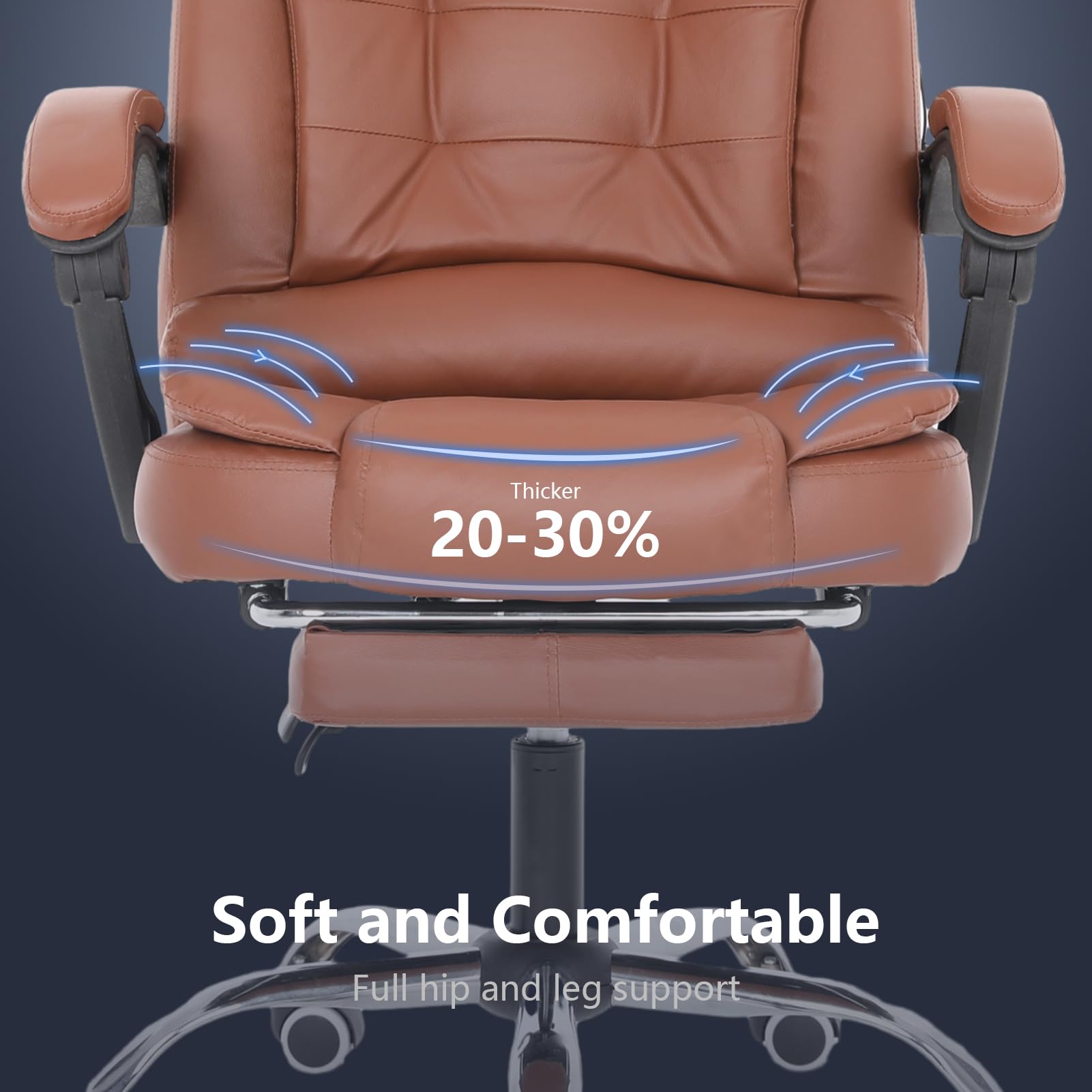 Bioopts Massage Office Chair Executive High Back Chair Lumbar Support Computer Desk Chair Ergonomic PU Leather-Padded Swivel Chair Reclining Task Chair with Footrest for Home Office Work(Light Brown)