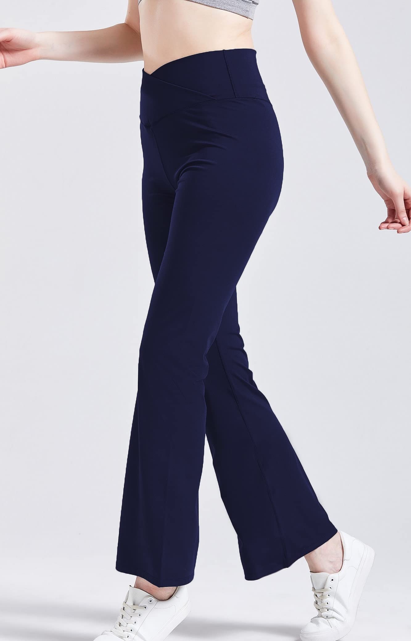 DANI CHINS Women's Casual Bootcut Yoga Pants V Crossover High Waisted Flare Workout Leggings (Navy, XL)