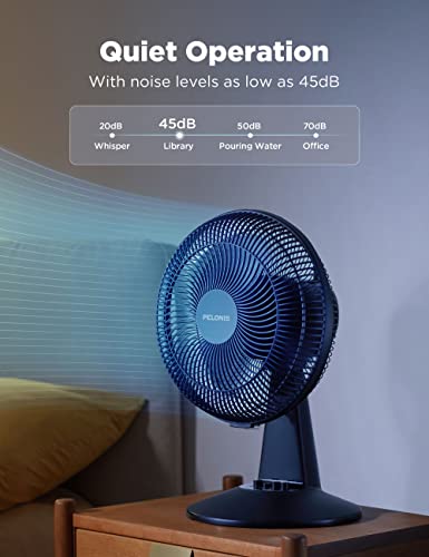 PELONIS Table Fan 12-Inch Oscillating Table Fan Small Portable Electric Plug-In Desk Fan 3-Speeds Adjustable Tilt Head for Bedroom and Office Black