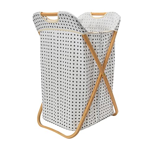 Household Essentials Bamboo X Frame Hamper with Cross Pattern, Black and White