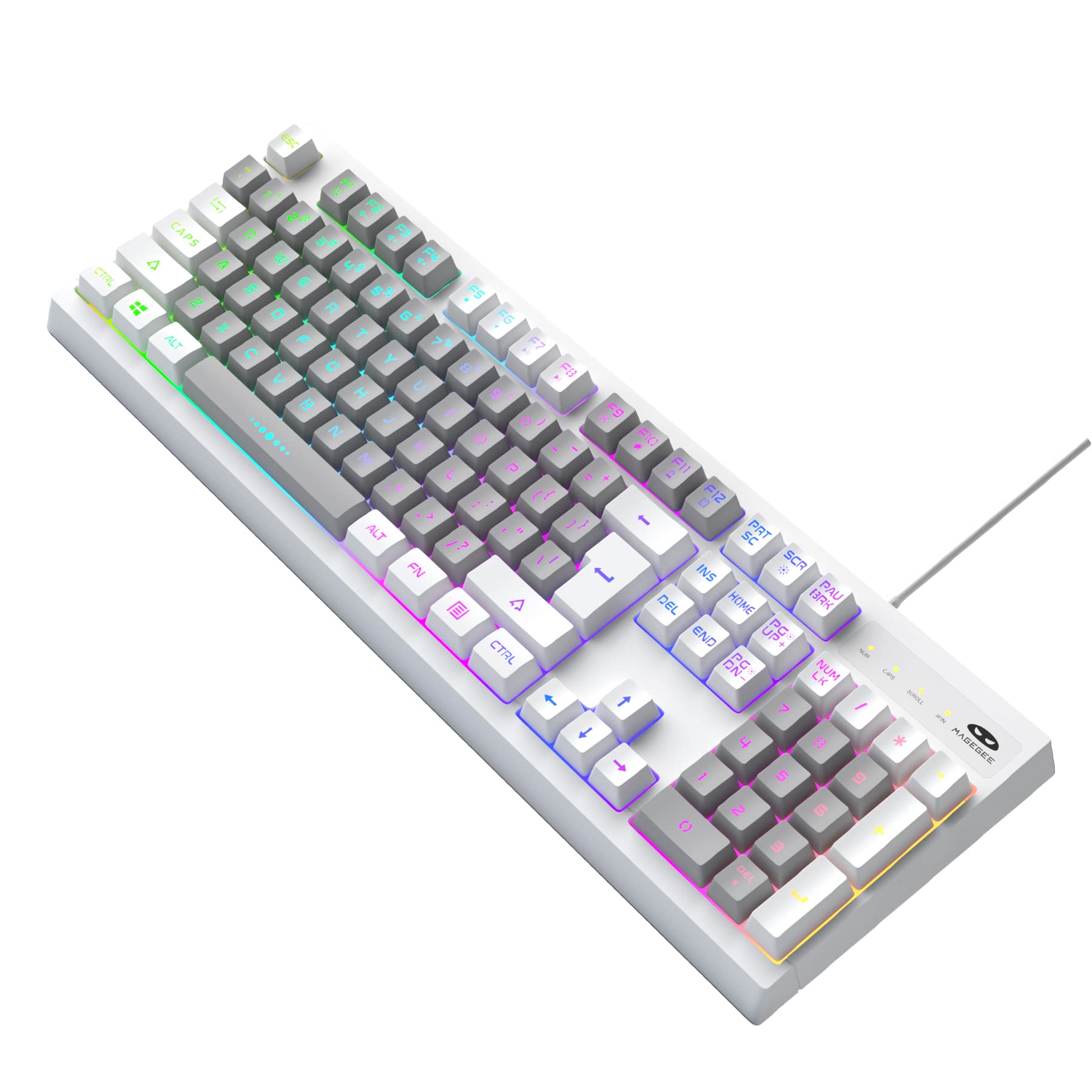 Camiysn Mute Gaming Keyboard, 7 Colorful Rainbow Backlight Classic Armor 104Keys Gaming Keyboard with Waterproof Gaming Keyboard for PC/Laptop - Grey White