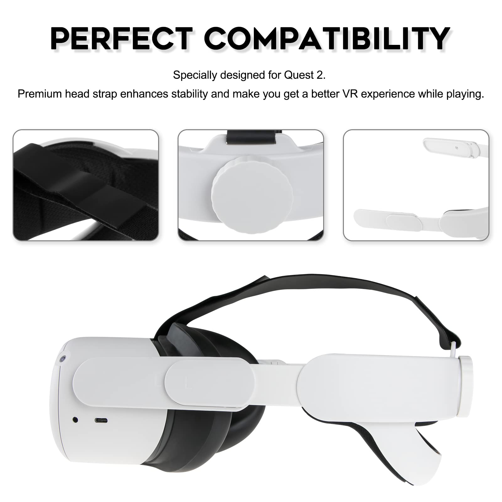 Orzero Head Strap Compatible for Quest 2 Accessories with Head Cushion Elite Strap Upgraded Comfortable Protective Head Strap Reduce Pressure Adjustable Headband