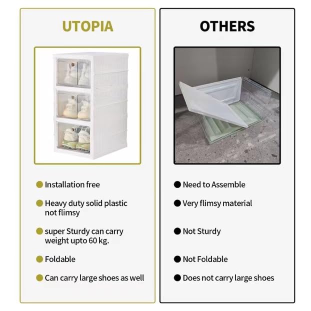 DY GMD Foldable Shoe Rack, Collapsible Plastic Shoe Organizer with Doors Sturdy Easy to Assemble for Closet,Shoe Storage Boxes -9 Tier(White Doors)