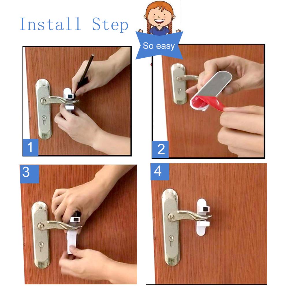 cabinet locks for babies/Safety Child Proof Door knob covers, No Drilling & 3M Adhesive Baby Safety Door Locks - 4 pieces
