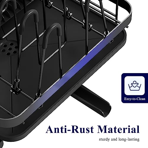 Kitsure Kitchen Dish Drying Rack - Extendable Dish Rack w/Large Capacity, Dish Rack for Kitchen Counter, Multipurpose Dish Drainer w/Detachable Brackets for Pot Lids, Dishes-4063