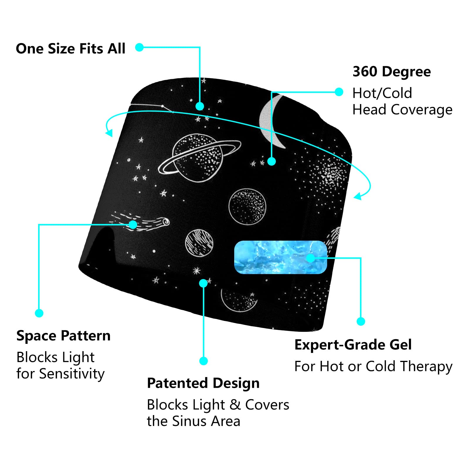 Briyard Migraine Relief Cap (400FF), Headache Relief Hat for Migraine Ice Head Wrap, Ice Pack for Headaches, Migrane Pain Relief Mask +Migraine Relaxation Clip Star Black