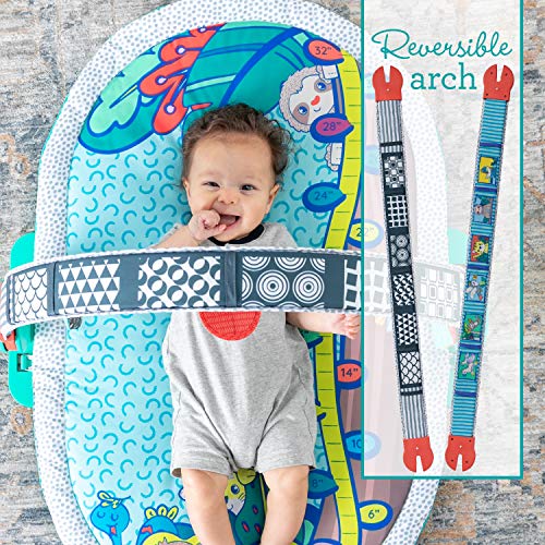 Infantino 3-in-1 Deluxe Magic Arch Sensory Development Gym - 3 Ways to Play with Dual-Sided Magical Arch for Captivating Overhead Visuals Plus Tummy-Time Bolster & Mat with Growth Chart, Teal