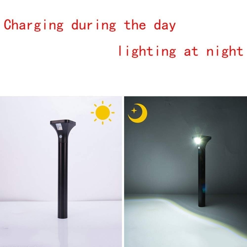 ZMY LED Solar Black Induction Pillar Light Outdoor Garden Lawn Post Lighting Landscape Home Column Lantern Waterproof Modern Simple Aluminum Pathway Fixture