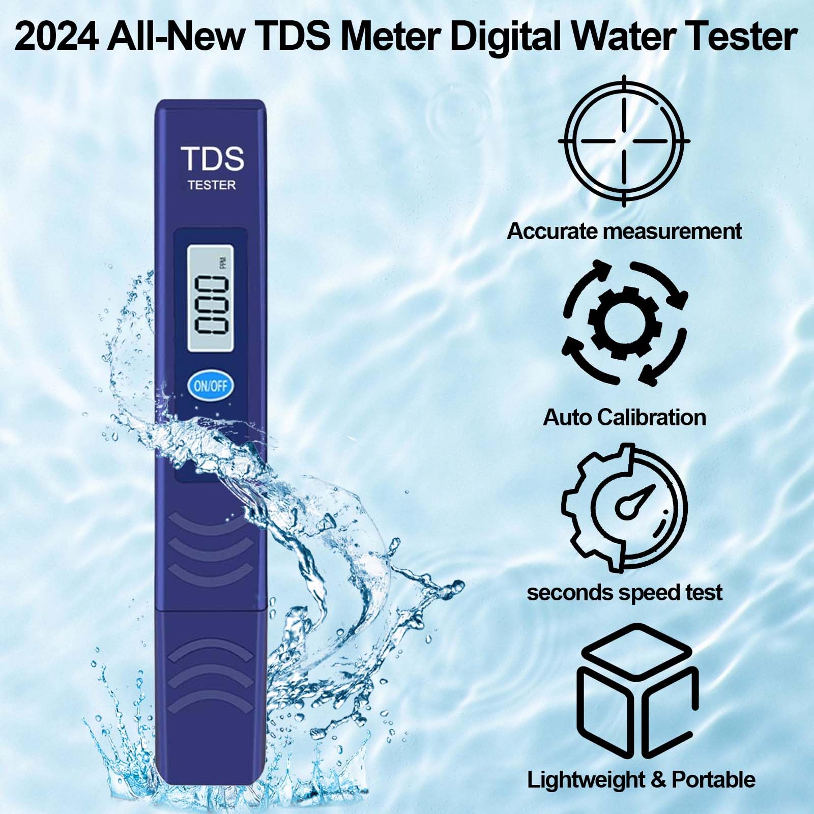 TDS Meter, Electronic Water Tester with 0-9990 PPM Measurement Range, Hand Held Digital Water Test Pen for Farming, Aquariums, Pools, Household Drinking Water (Blue)