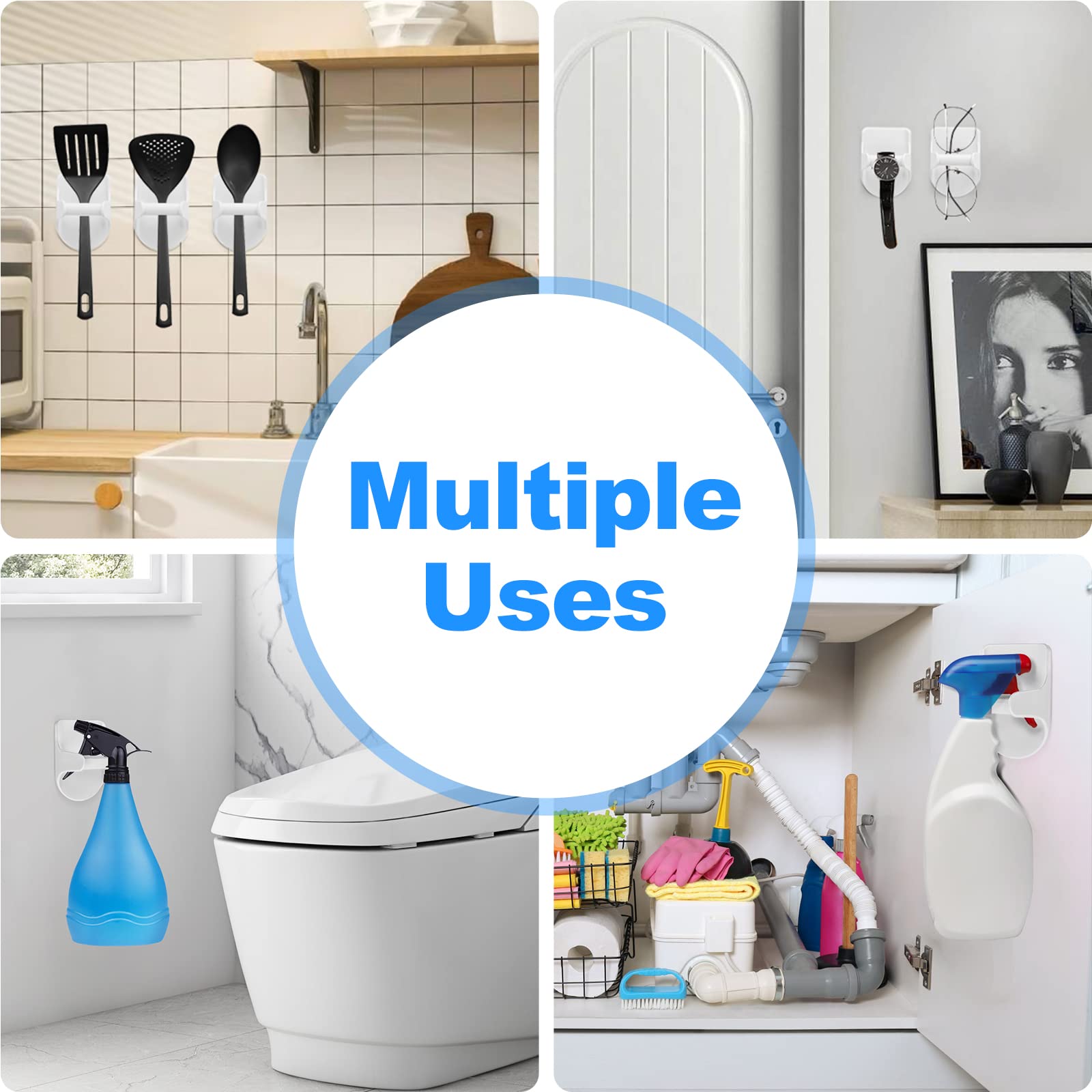 CBYJK Spray Bottle Holder Wall Mount, 8 Pack Adhesive Bottle Holder, Strongly Spray Bottle Organizer, Spray Bottle Hanger for Cabinet, Kitchen, Bathroom