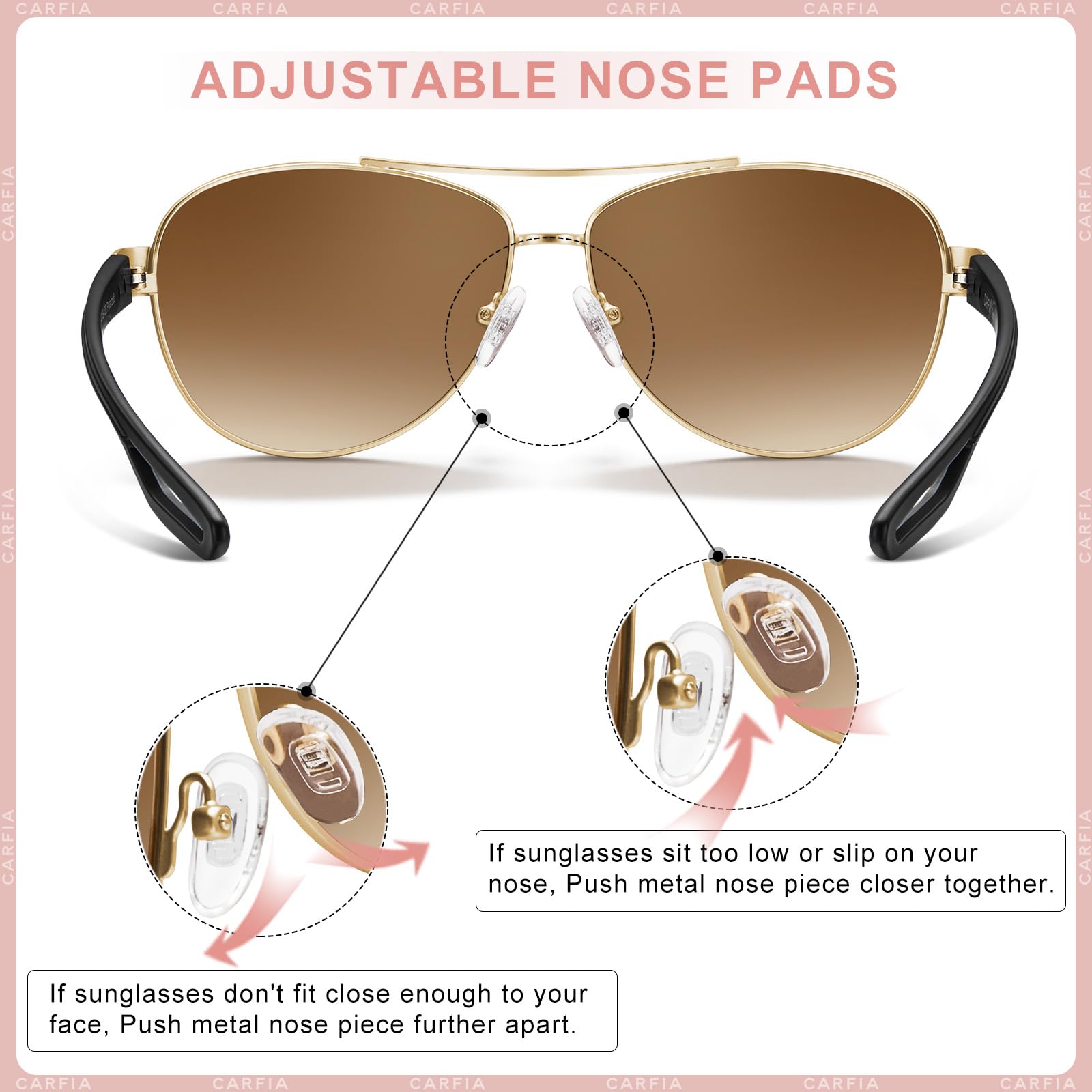 CARFIA Polarized Sunglasses for Women UV Protection Ultra-Lightweight Comfort Metal Frame Driving Glasses CA3210