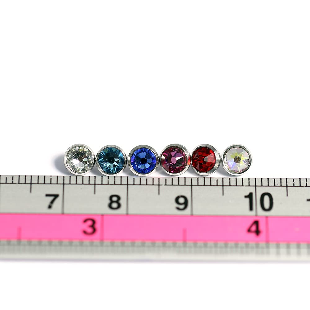 AtoZ Piercing Rainbow 5MM Round Crystal Stone 316L Surgical Steel Top Micro Dermal Anchor Jewelry