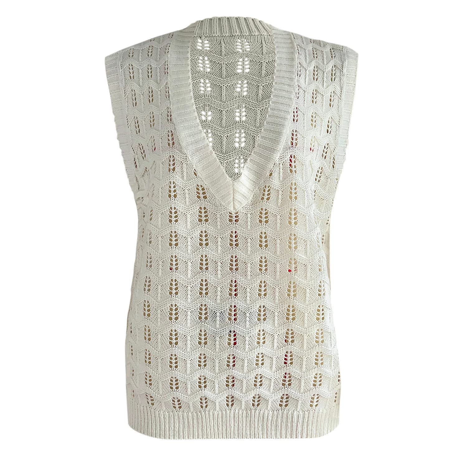 Padaleks Women's Oversized Fall Winter Pullover Sweater Vest Sleeveless V Neck Vintage Loose Casual Knitted Top